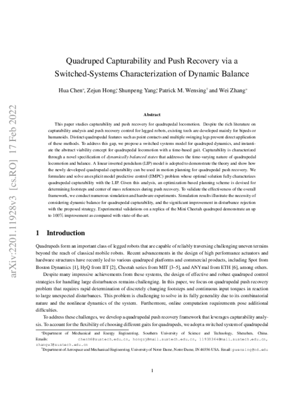 (PDF) Quadruped Capturability and Push Recovery via a Switched-Systems Characterization of ...