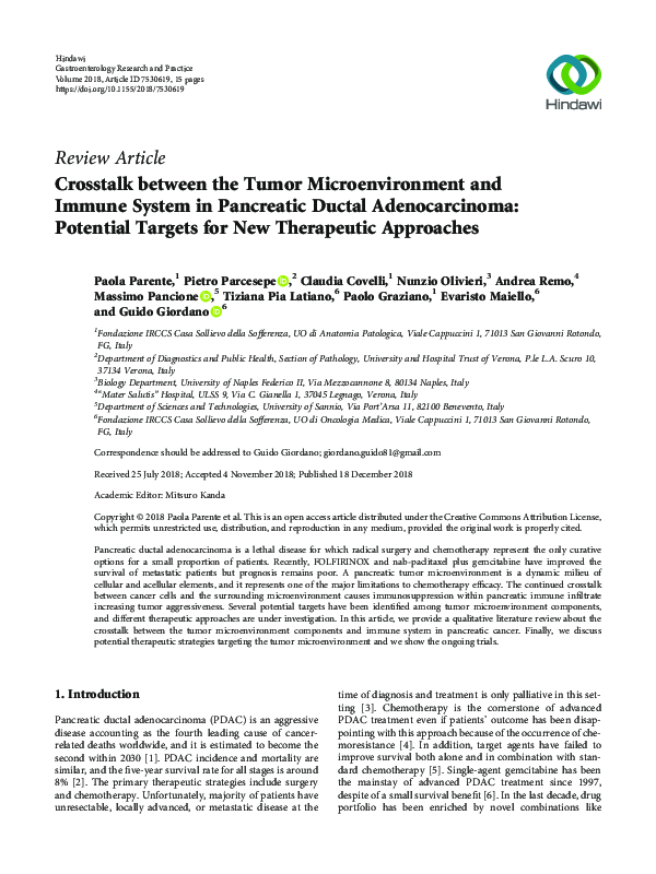 (PDF) Crosstalk between the Tumor Microenvironment and Immune System in Pancreatic Ductal ...