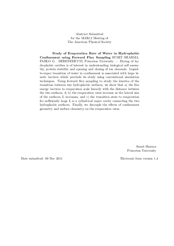 (PDF) Study of Evaporation Rate of Water in Hydrophobic Confinement ...