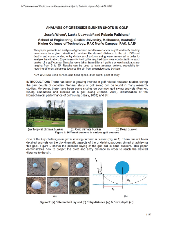 (PDF) Analysis of Greenside Bunker Shots in Golf
