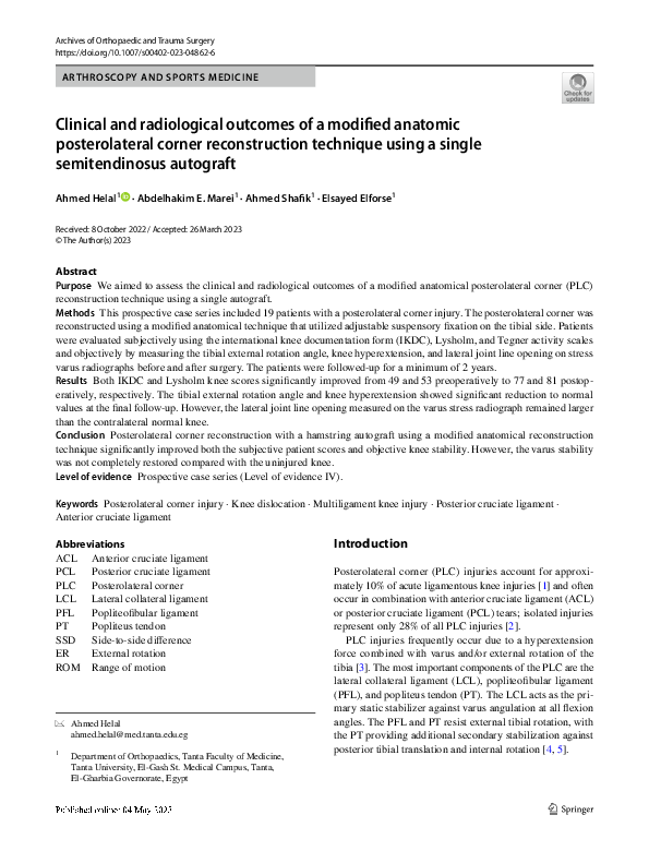 (PDF) Outcomes of Modified PLC Reconstruction Technique