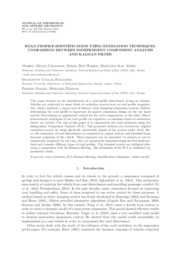 (PDF) Road profile identification using estimation techniques: comparison between independent ...