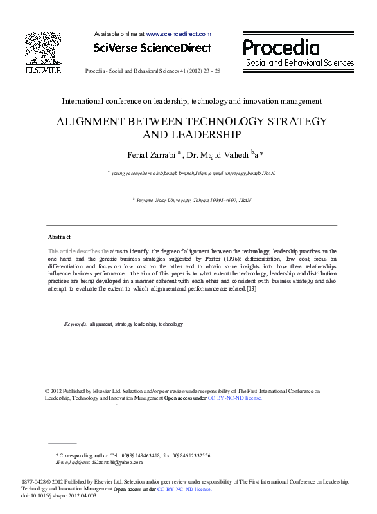 (PDF) Alignment Between Technology Strategy And Leadership