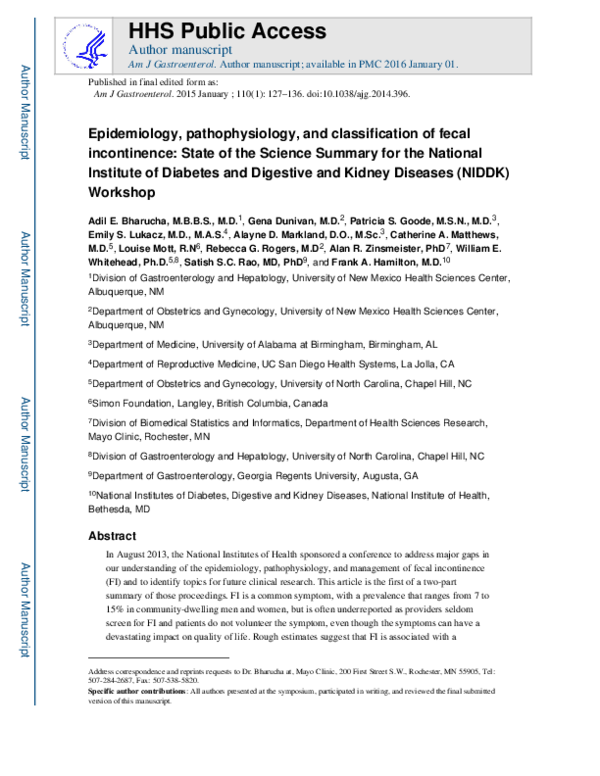 (PDF) Epidemiology, Pathophysiology, and Classification of Fecal ...