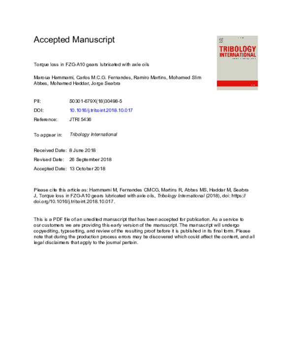 (PDF) Torque loss in FZG-A10 gears lubricated with axle oils