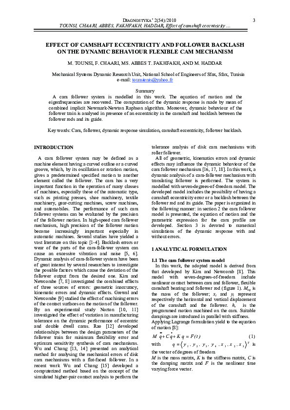 (PDF) Effect of camshaft eccentricity and follower backlash on the dynamic behaviour flexible ...