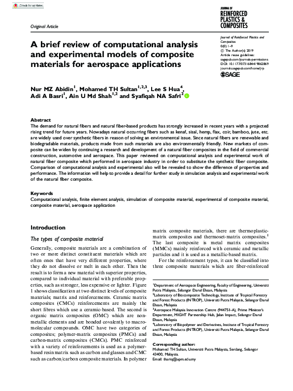 (PDF) A brief review of computational analysis and experimental models of composite materials ...