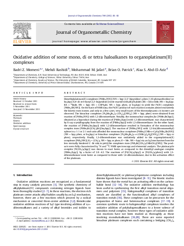 (PDF) Oxidative addition of some mono, di or tetra haloalkanes to ...