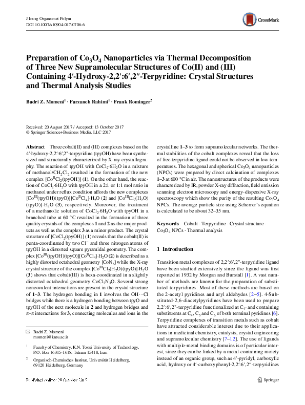 (PDF) Preparation of Co3O4 Nanoparticles via Thermal Decomposition of Three New Supramolecular ...