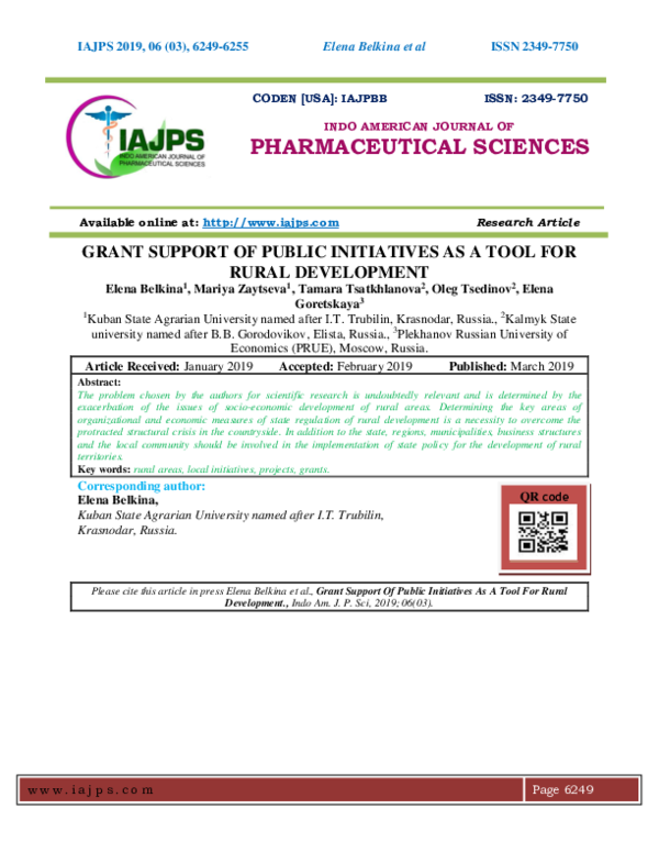 (PDF) Grant Support of Public Initiatives as a Tool for Rural Development
