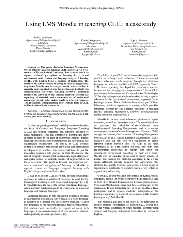 (PDF) Using LMS Moodle in Teaching CLIL: A Case Study