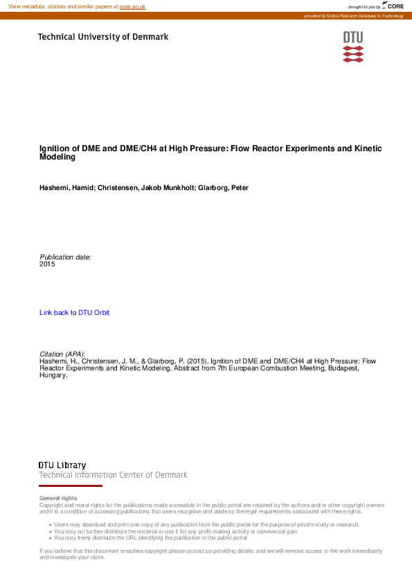 (PDF) Ignition of DME and DME/CH 4 at High Pressure: Flow Reactor ...
