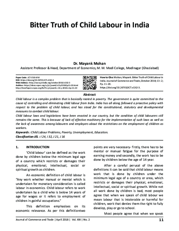 (PDF) Bitter Truth Of Child Labour In India