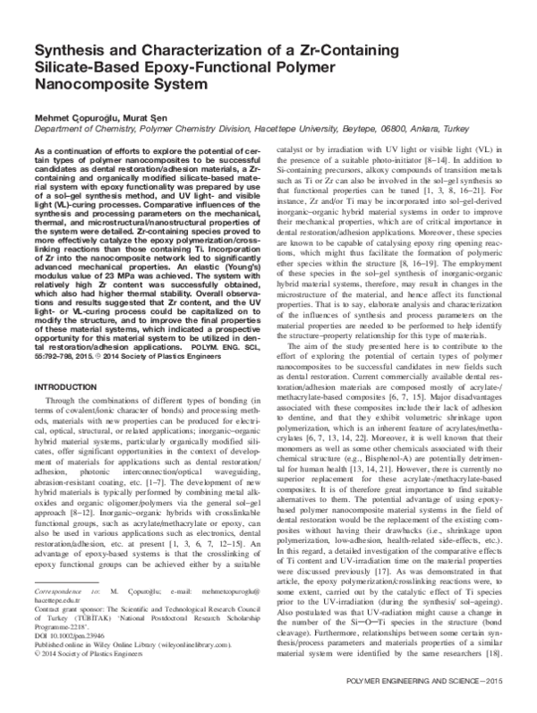(PDF) Synthesis and characterization of a Zr-containing silicate-based epoxy-functional polymer ...