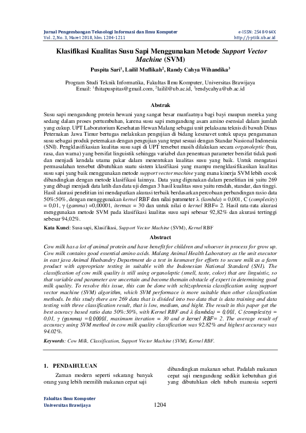 (PDF) Klasifikasi Kualitas Susu Sapi Menggunakan Metode Support Vector Machine (SVM)