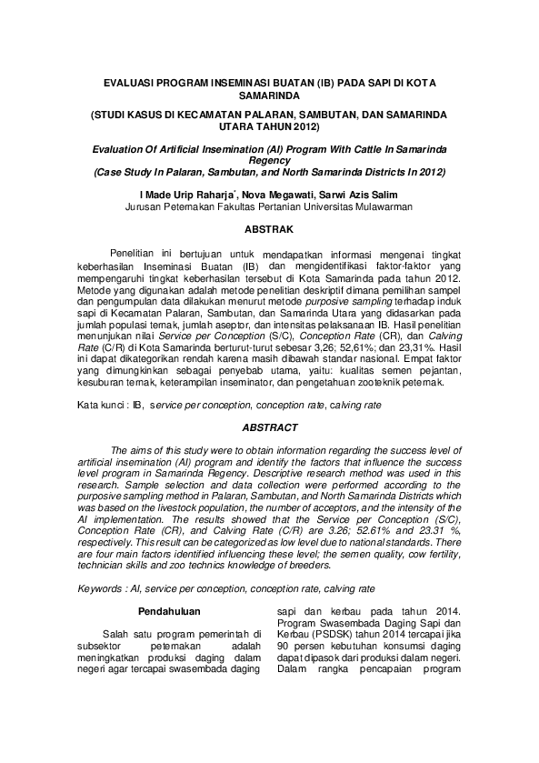 (PDF) Evaluasi Program Inseminasi Buatan (Ib) Pada Sapi DI Kota Samarinda (Studi Kasus DI ...