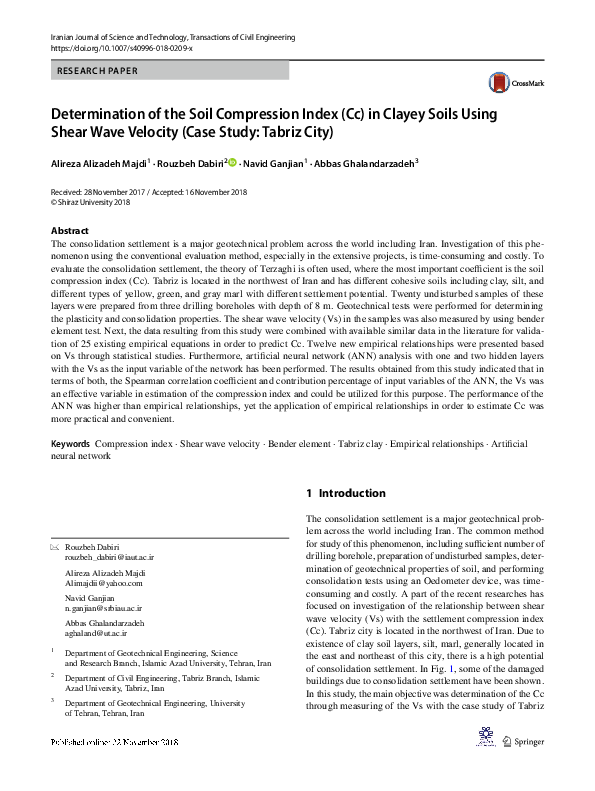 (PDF) Determination of the Soil Compression Index (Cc) in Clayey Soils Using Shear Wave Velocity ...