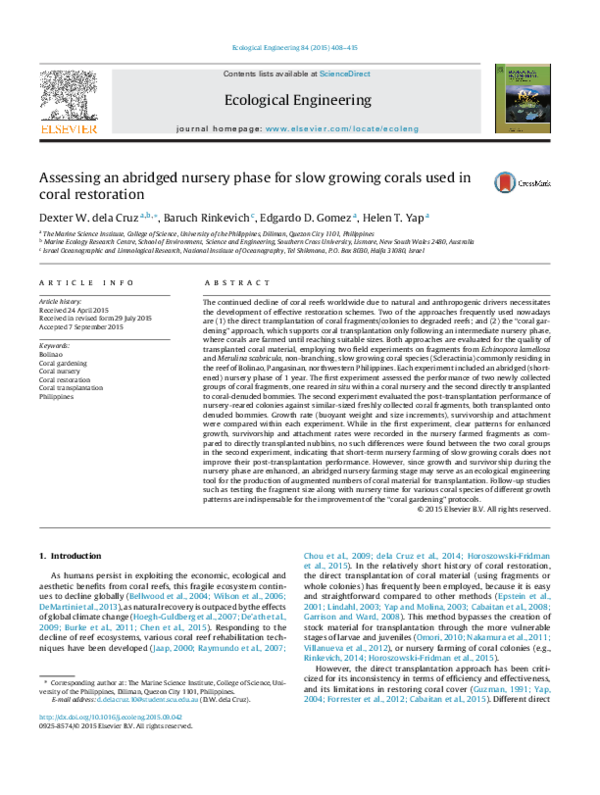 (PDF) Assessing an abridged nursery phase for slow growing corals used ...