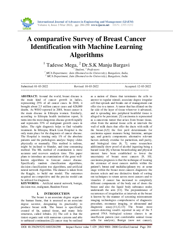 (PDF) A comparative Survey of Breast Cancer Identification with Machine ...