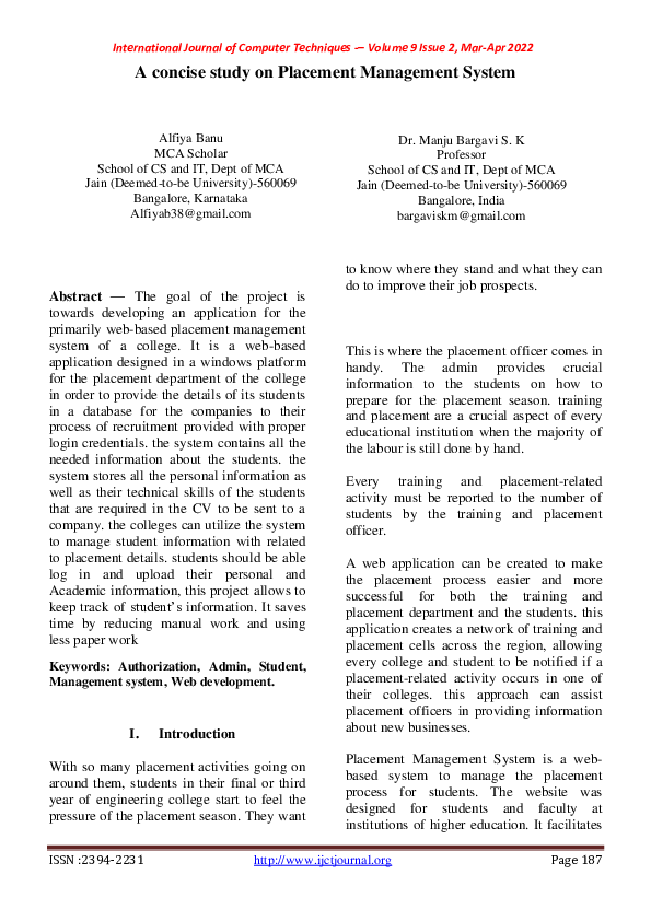 (PDF) A concise study on Placement Management System