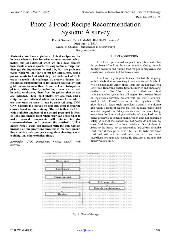 (PDF) Photo 2 Food: Recipe Recommendation System: A survey