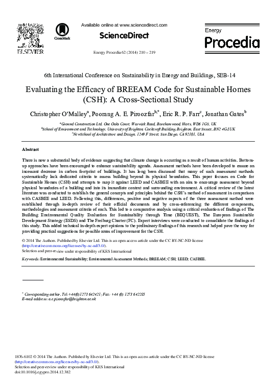 (PDF) Evaluating the Efficacy of BREEAM Code for Sustainable Homes (CSH ...