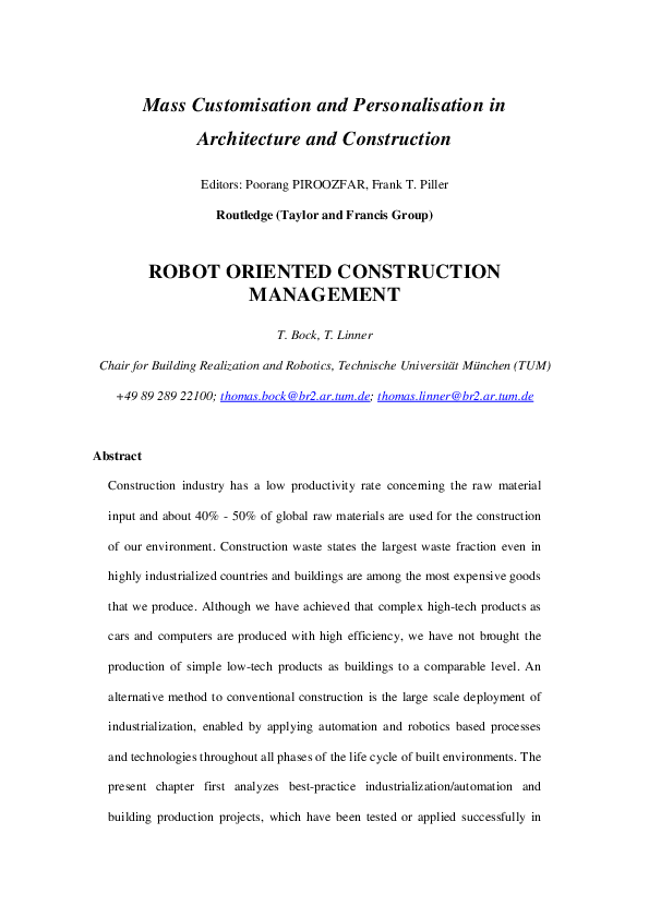 (PDF) Mass Customisation and Personalisation in Architecture and Construction