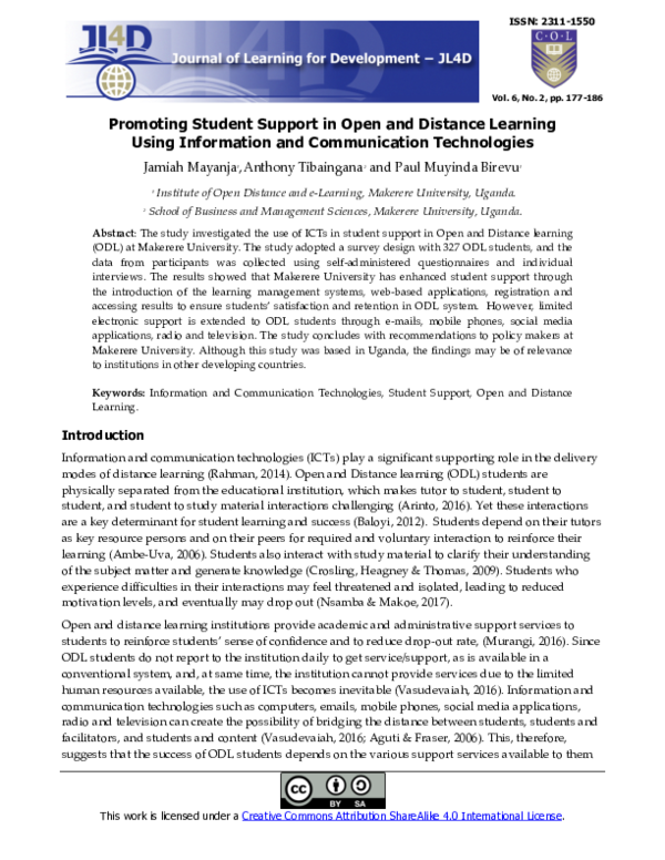 (PDF) Promoting student support in Open and Distance learning using Information and ...