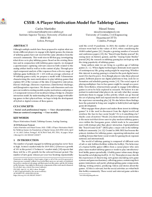 (PDF) CSSII: A Player Motivation Model for Tabletop Games