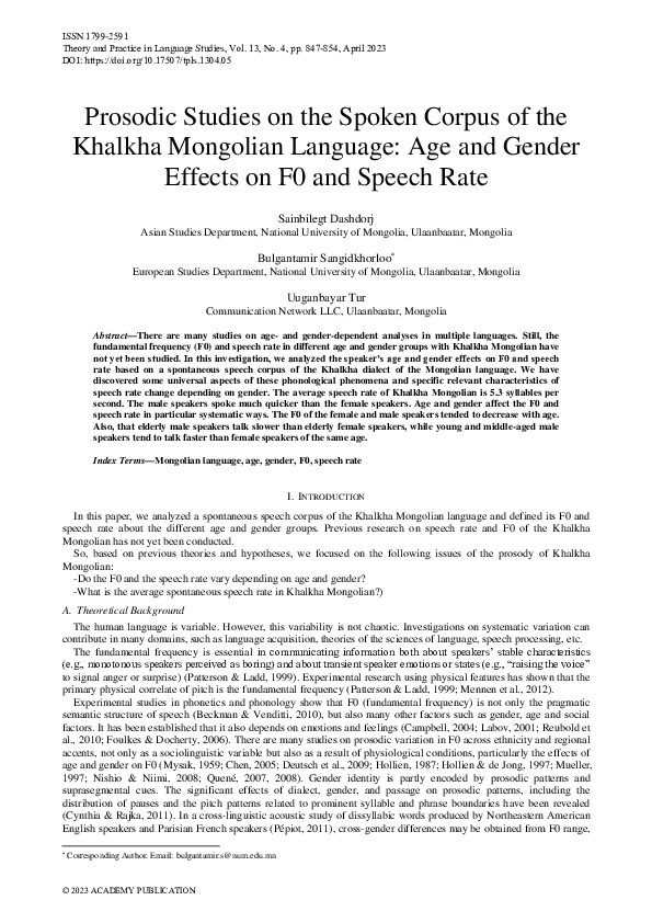 (PDF) Prosodic Studies on the Spoken Corpus of the Khalkha Mongolian ...