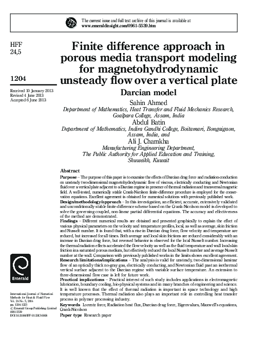 (PDF) Finite difference approach in porous media transport modeling for magnetohydrodynamic ...