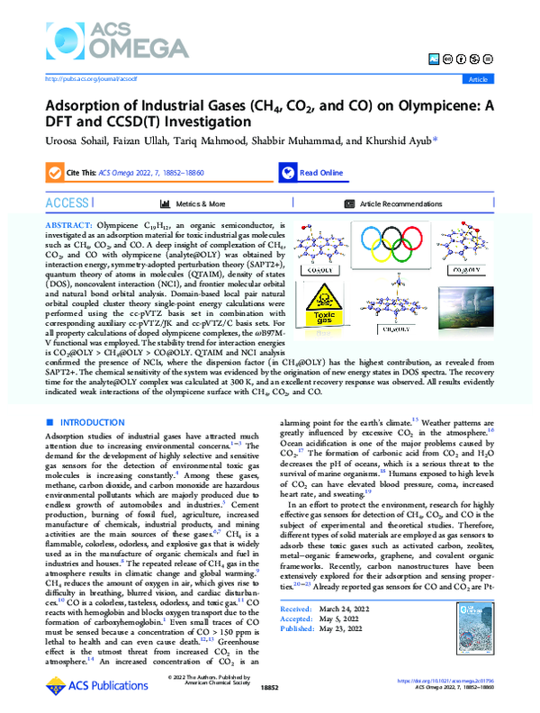 (PDF) Adsorption of Industrial Gases (CH4, CO2, and CO) on Olympicene ...