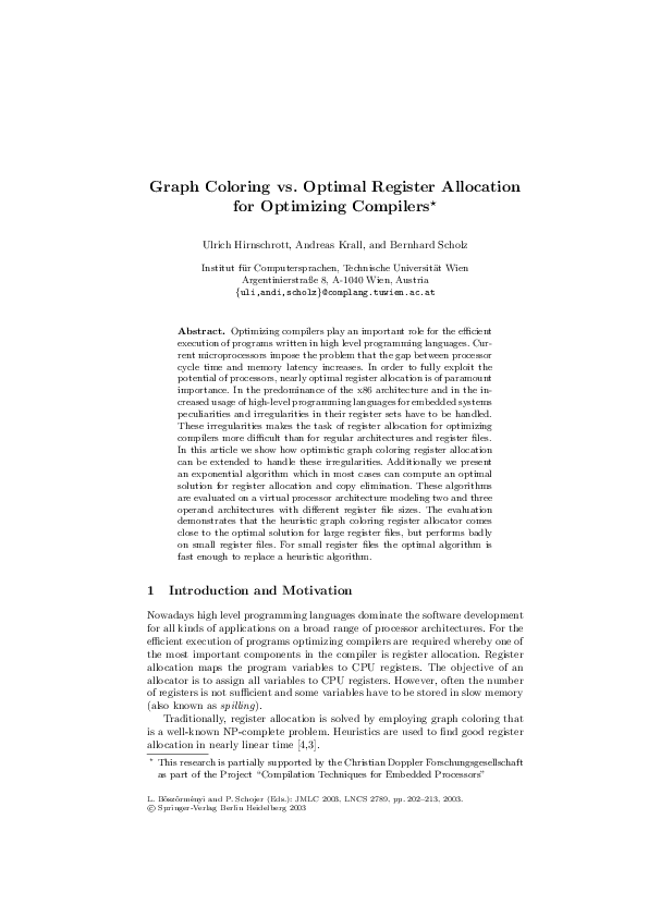 Pdf Graph Coloring Vs Optimal Register Allocation For Optimizing
