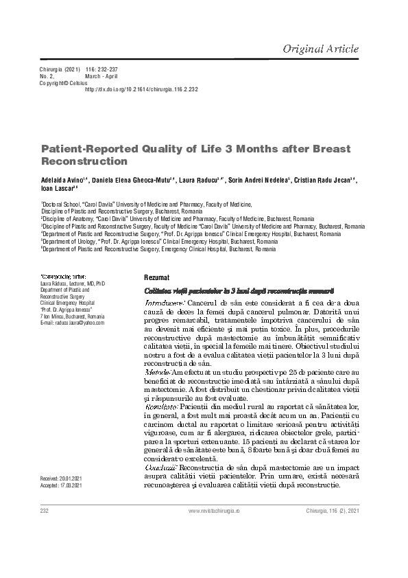 (PDF) Patient-Reported Quality of Life 3 Months after Breast Reconstruction