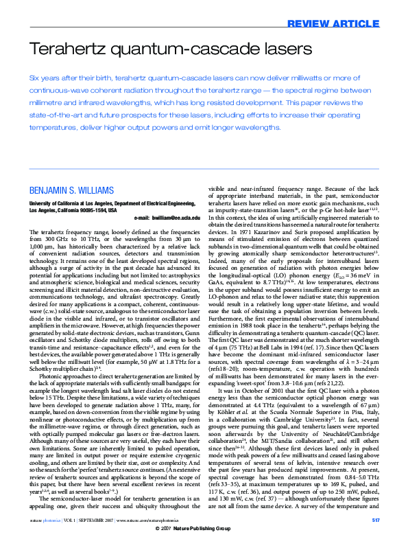 (PDF) Terahertz quantum-cascade lasers