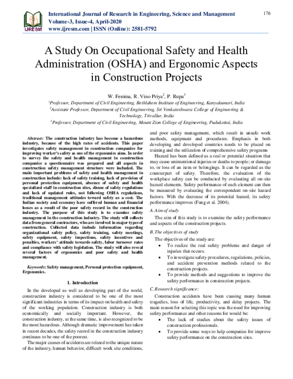 (PDF) A Study On Occupational Safety and Health Administration (OSHA ...