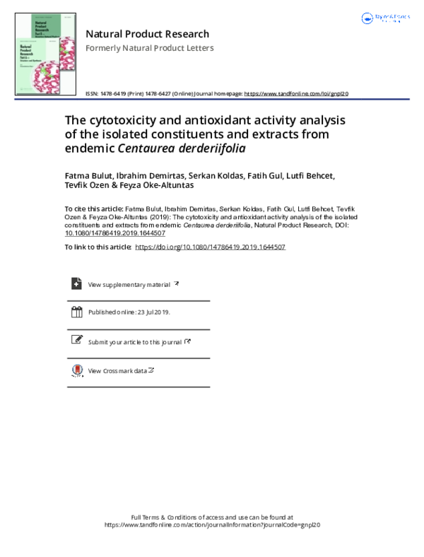 (PDF) The cytotoxicity and antioxidant activity analysis of the isolated constituents and ...