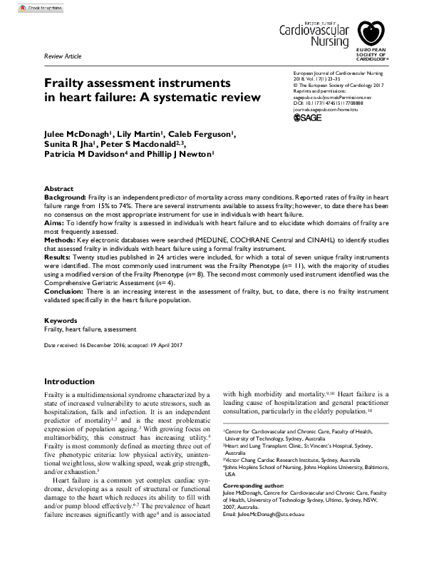 (PDF) Frailty assessment instruments in heart failure: A systematic review