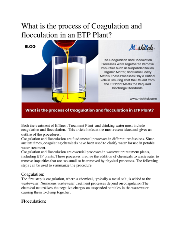 (PDF) What is the process of Coagulation and flocculation in an ETP Plant
