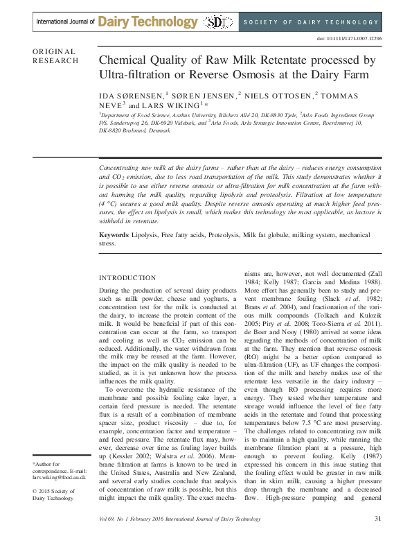 (PDF) Chemical Quality of Raw Milk Retentate processed by Ultra ...