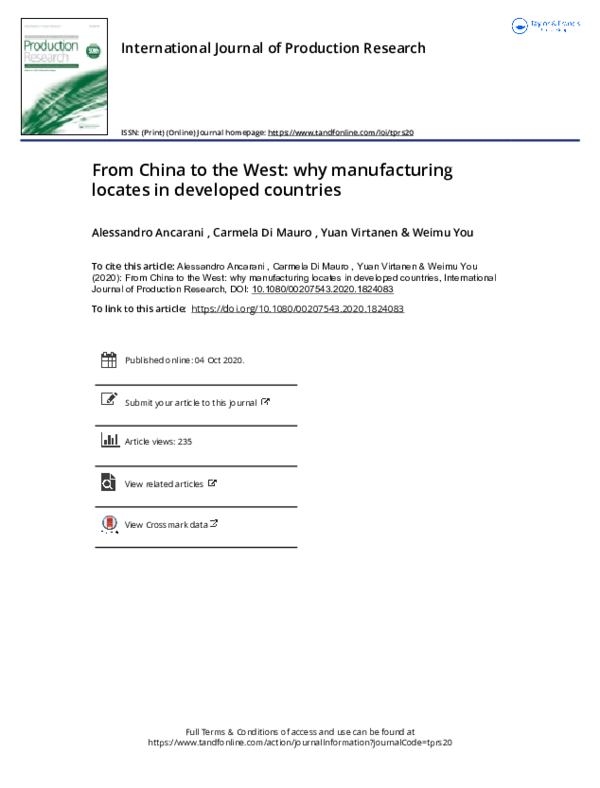 (PDF) From China to the West: why manufacturing locates in developed ...