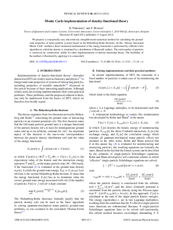 (PDF) Monte Carlo implementation of density-functional theory