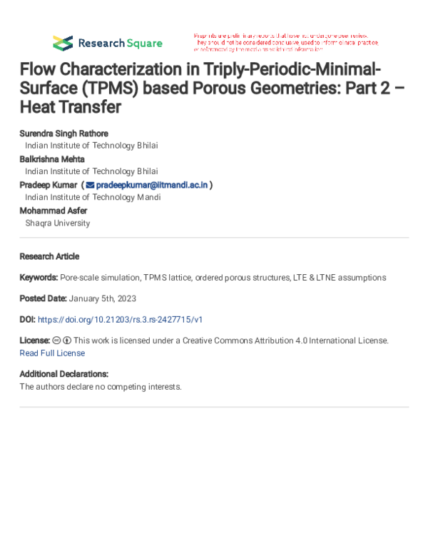 Flow Characterization in Triply-Periodic-Minimal-Surface (TPMS) based Porous Geometries: Part 2 ...