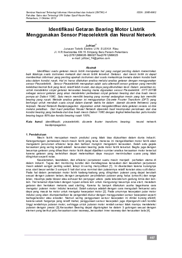 (PDF) Identifikasi Getaran Bearing Motor Listrik Menggunakan Sensor Piezoelektrik dan Neural Network