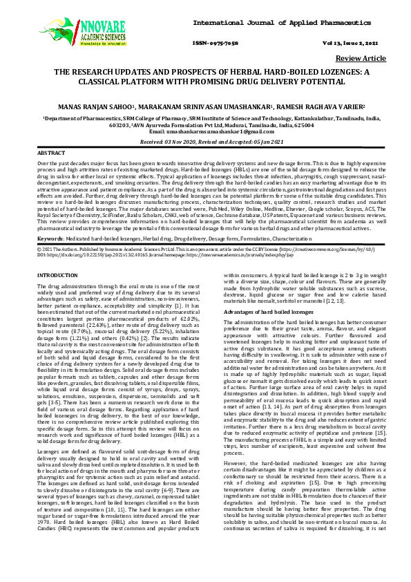 (PDF) THE RESEARCH UPDATES AND PROSPECTS OF HERBAL HARD-BOILED LOZENGES ...
