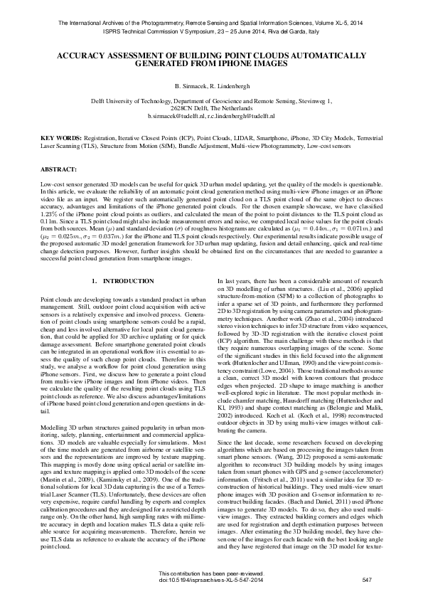 (PDF) Accuracy assessment of building point clouds automatically generated from iphone images