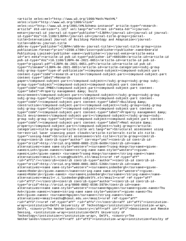 Structural Assessment Using Terrestrial Laser Scanning Point Clouds Roderik Lindenbergh