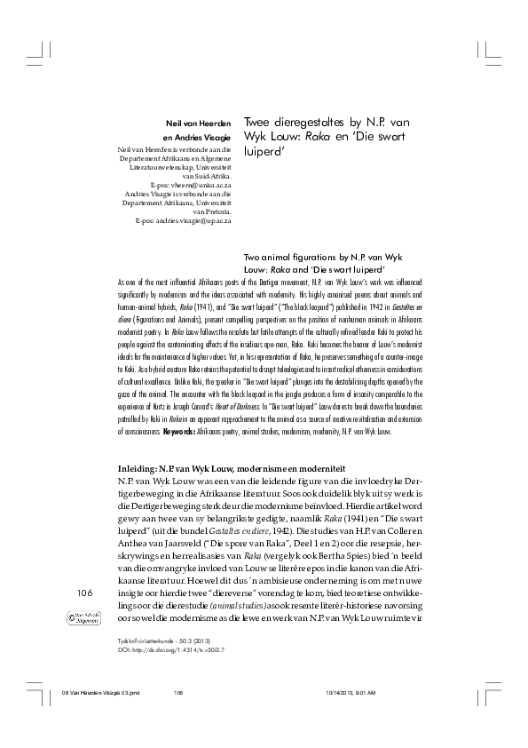 (PDF) Twee dieregestaltes by N.P. van Wyk Louw: Raka en ‘Die swart ...