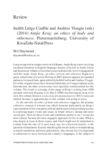 (PDF) Antjie Krog: An Ethics of Body and Otherness