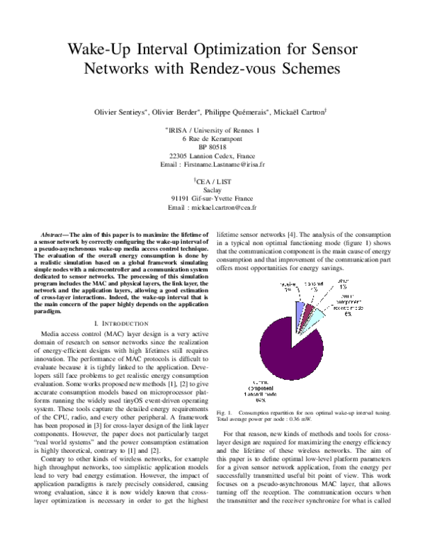 (PDF) Wake-up Interval Optimization for Sensor Networks with Rendez ...